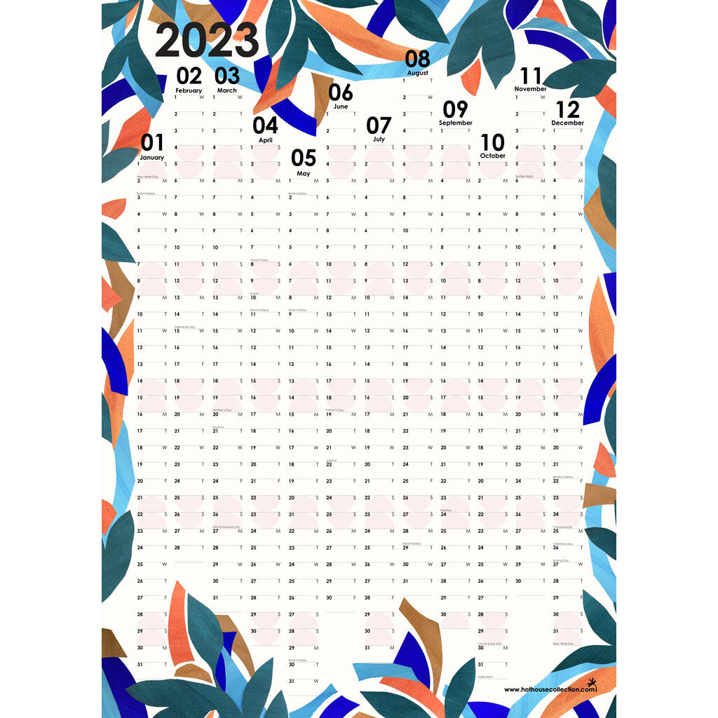 2023 Botanical Design Wall Planner, Portrait Calendar By Hot House ...