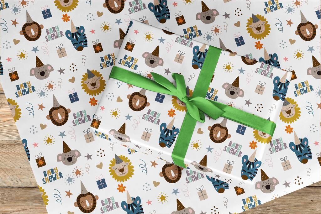 Baby Shower Boys Gift Wrapping Paper Roll Or Folded By The Wrapping ...