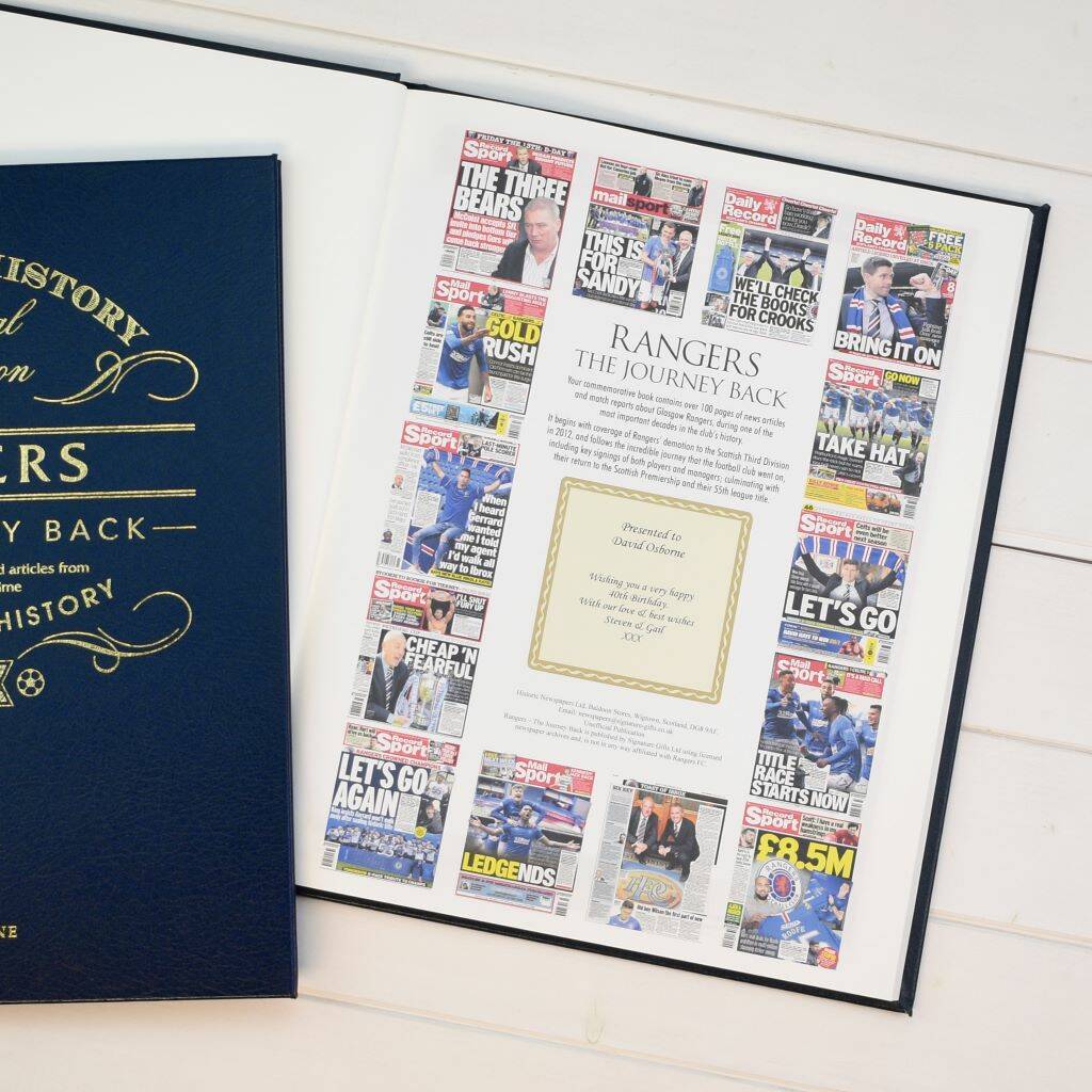 Personalised Rangers Newspaper Book By HELLO LOVELY