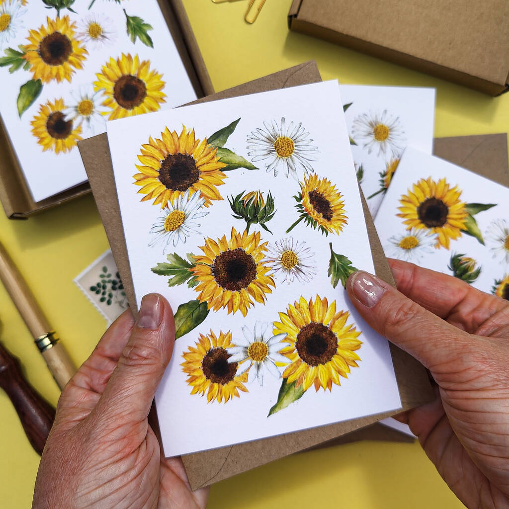 8x Sunflower Note Cards And Envelopes By Paper Willow ...