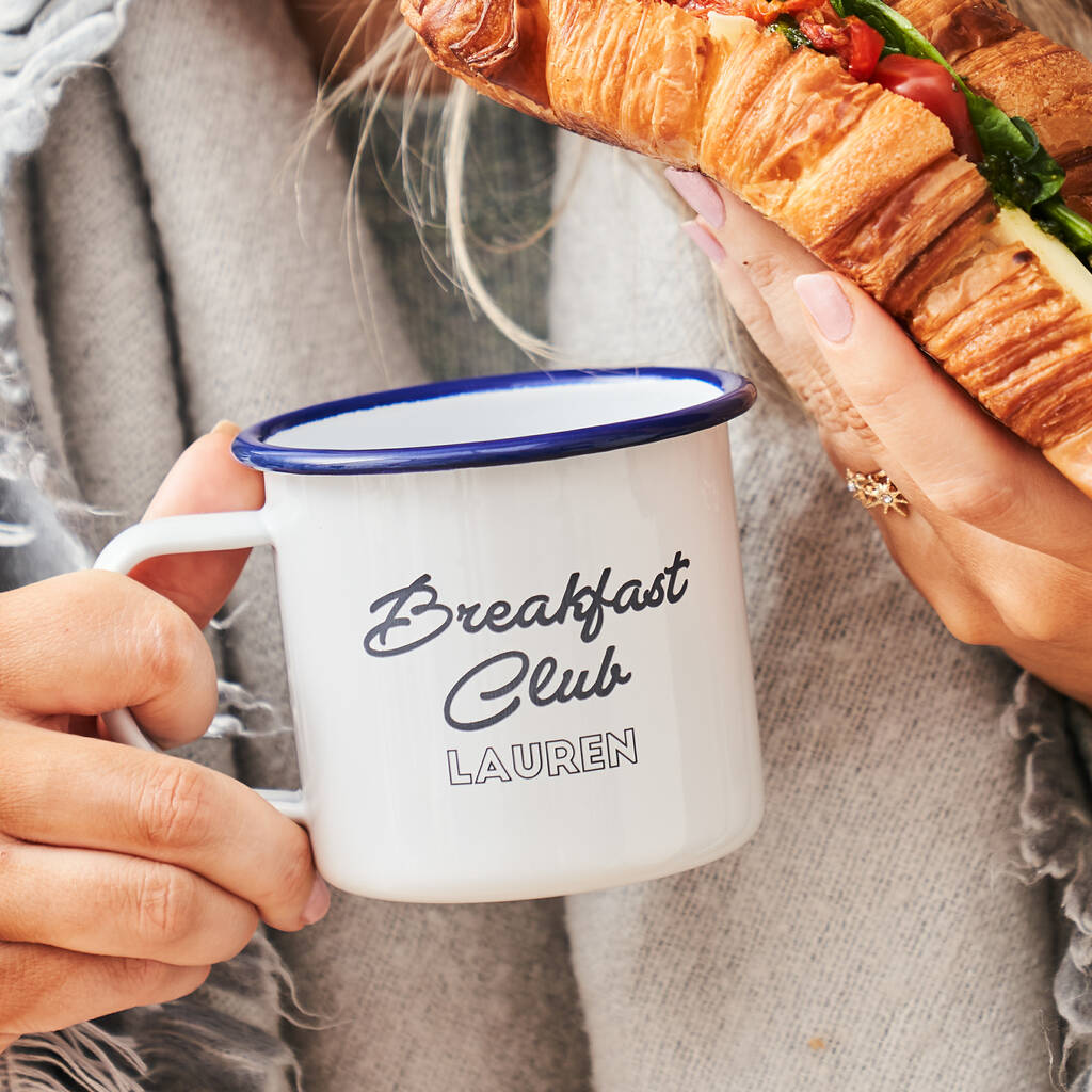 Personalised Breakfast Club Enamel Mug By Sophia Victoria Joy ...