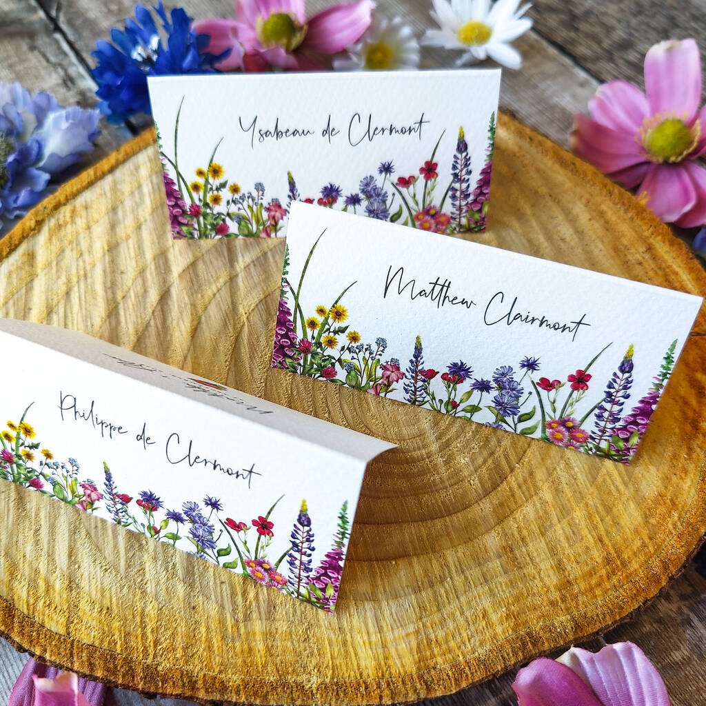 Wildflower Folded Place Cards By Paper Willow | notonthehighstreet.com