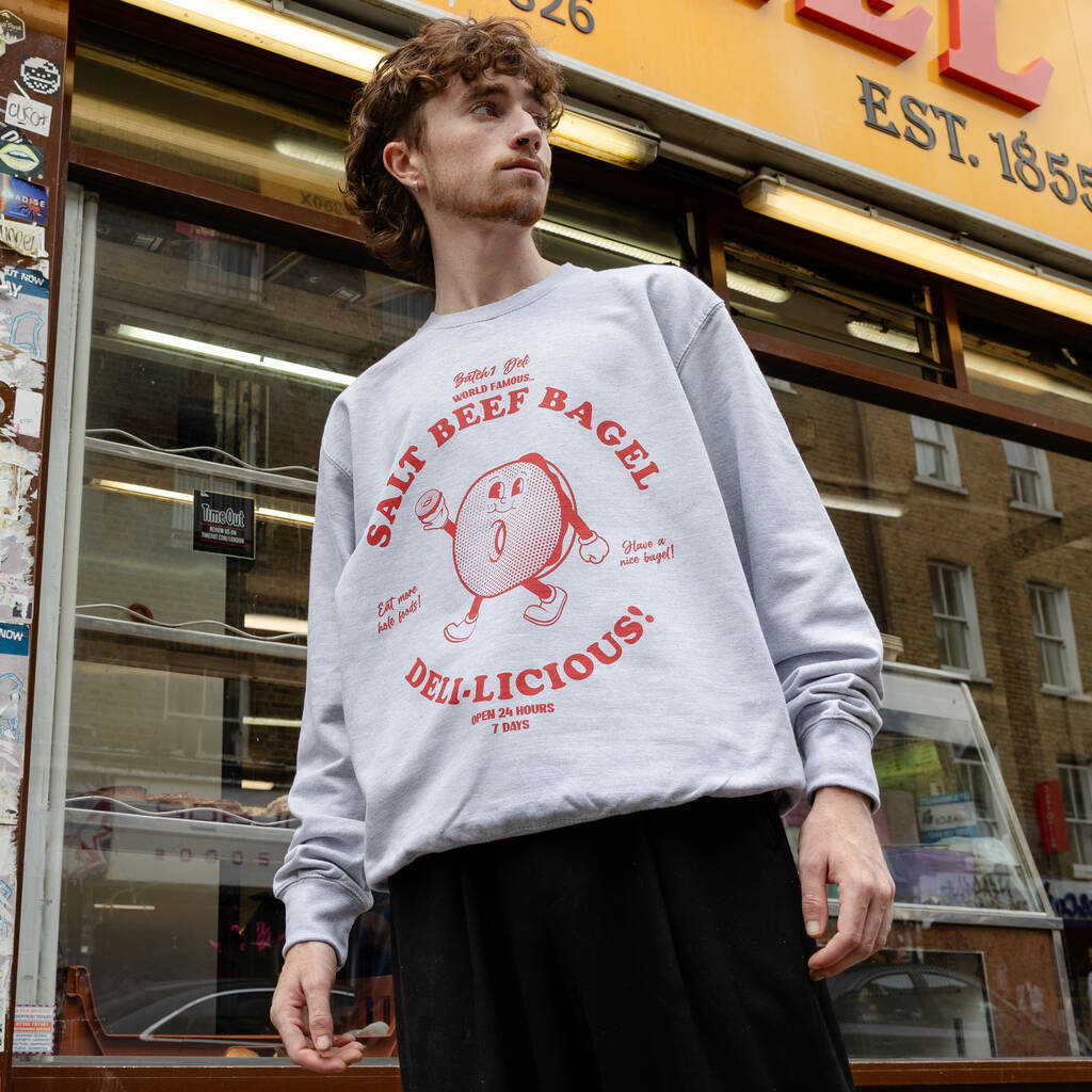 Salt Beef Bagel Unisex Graphic Sweatshirt In Grey By Batch1 ...