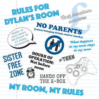 teenager personalised bedroom rules by applemint designs ...