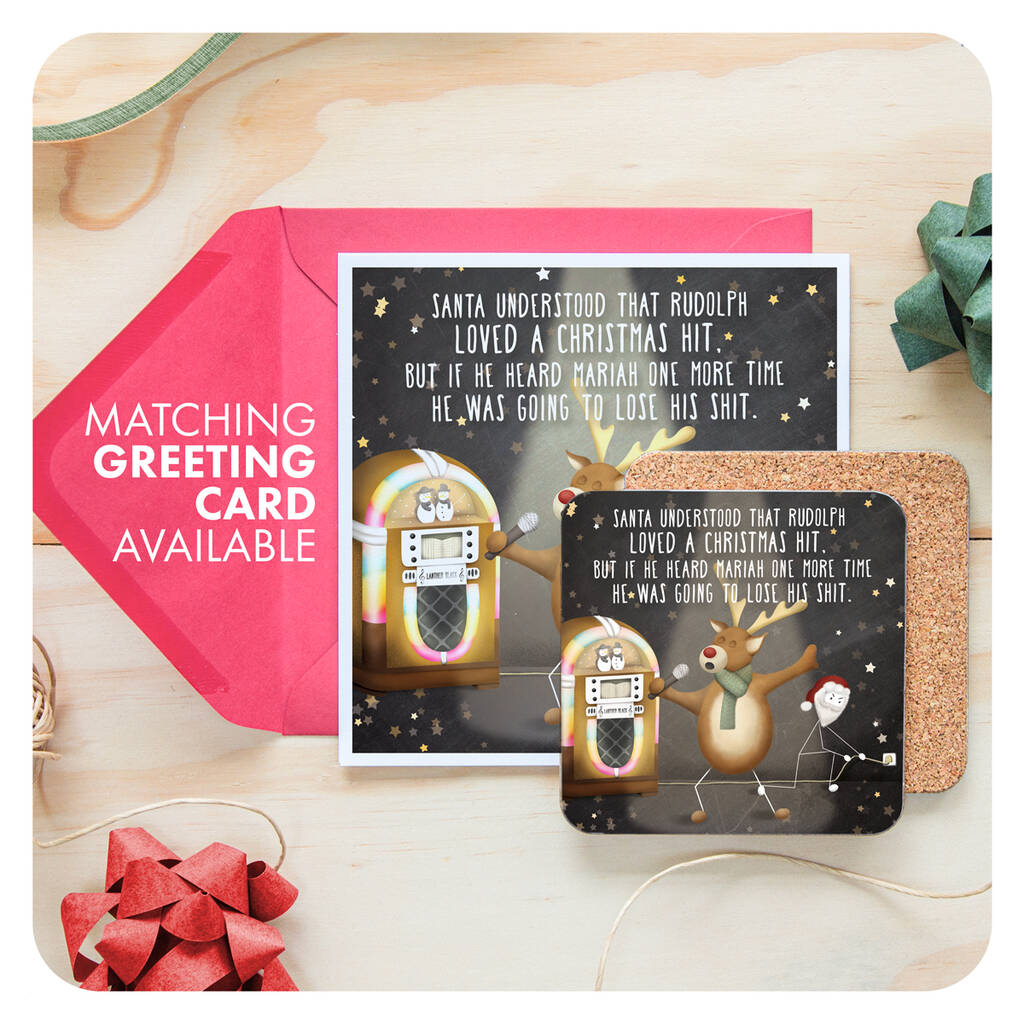 Mariah Fun Christmas Gift Coaster Drinking Secret Santa By Lanther Black