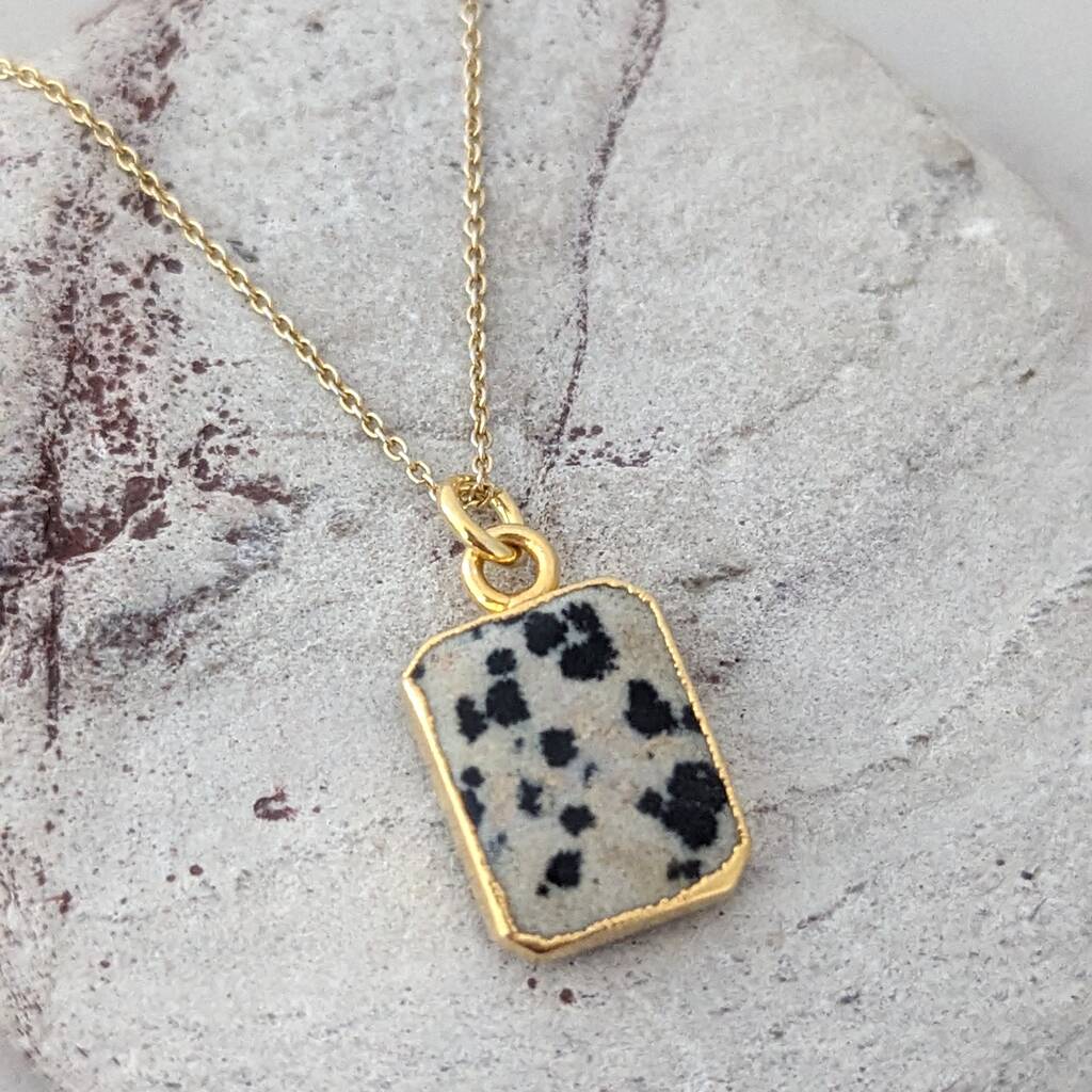 'The Rectangle' Dalmatian Jasper Gold Plated Necklace By Lapis London