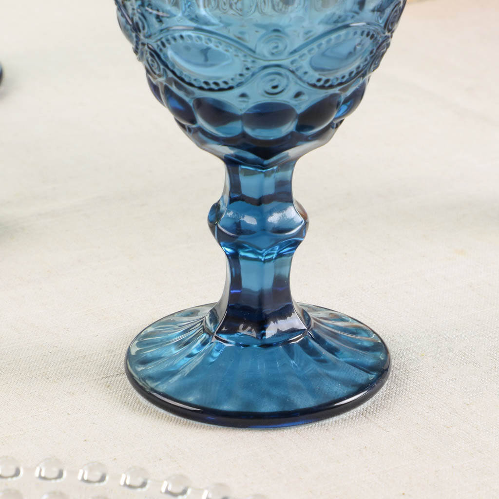 Sapphire Blue Footed Glass Wine Goblets By Dibor