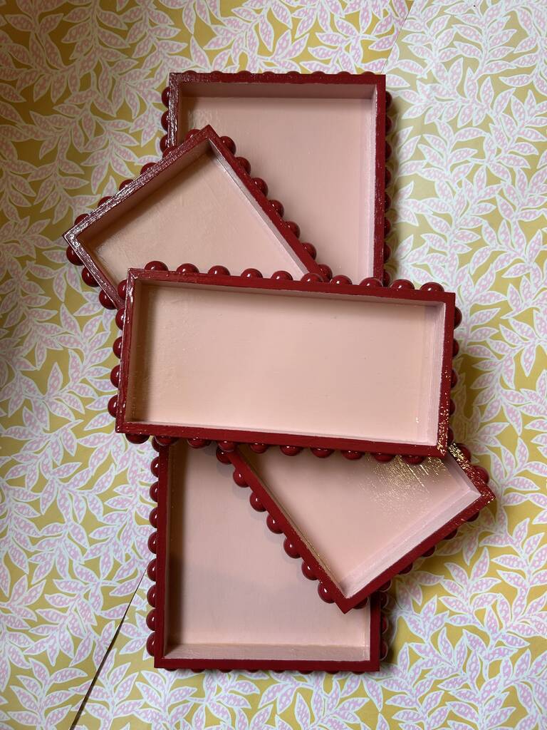 Set Of Three Pink And Red Bobbin Decorative Trays By Muse Homeware