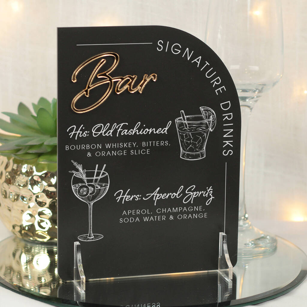 Modern Arch Acrylic Wedding Signature Drinks Sign By Love Lumi Ltd