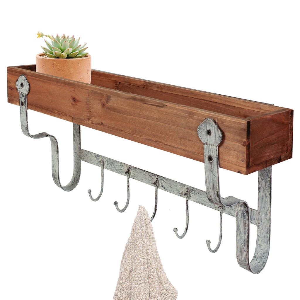 Farmhouse Wooden Wall Shelf With Hooks By Dibor | notonthehighstreet.com