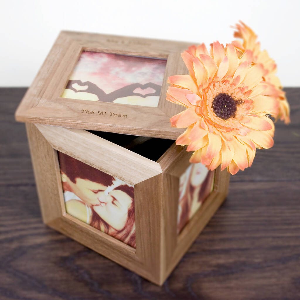 Personalised Oak Couples Photo Cube Keepsake Box By JUNGLEY | notonthehighstreet.com