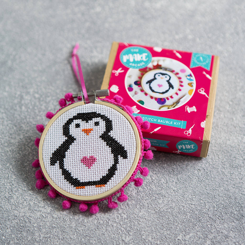 penelope penguin cross stitch bauble kit by the make arcade ...