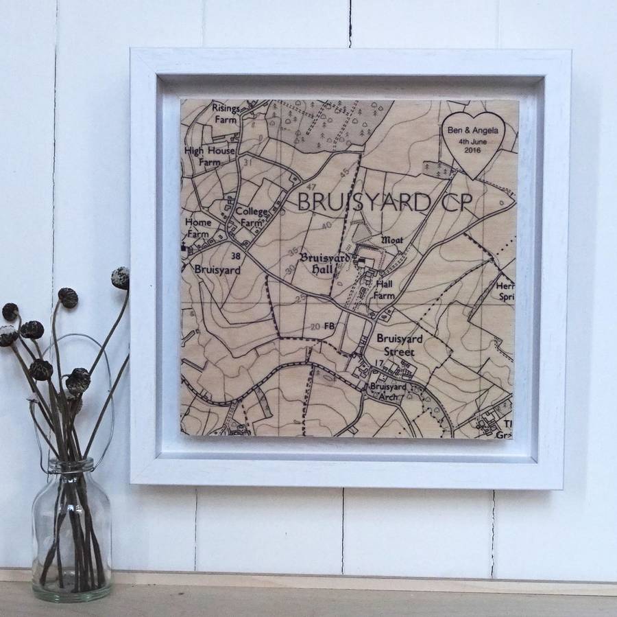 personalised heart location map print on wood by northern logic ...