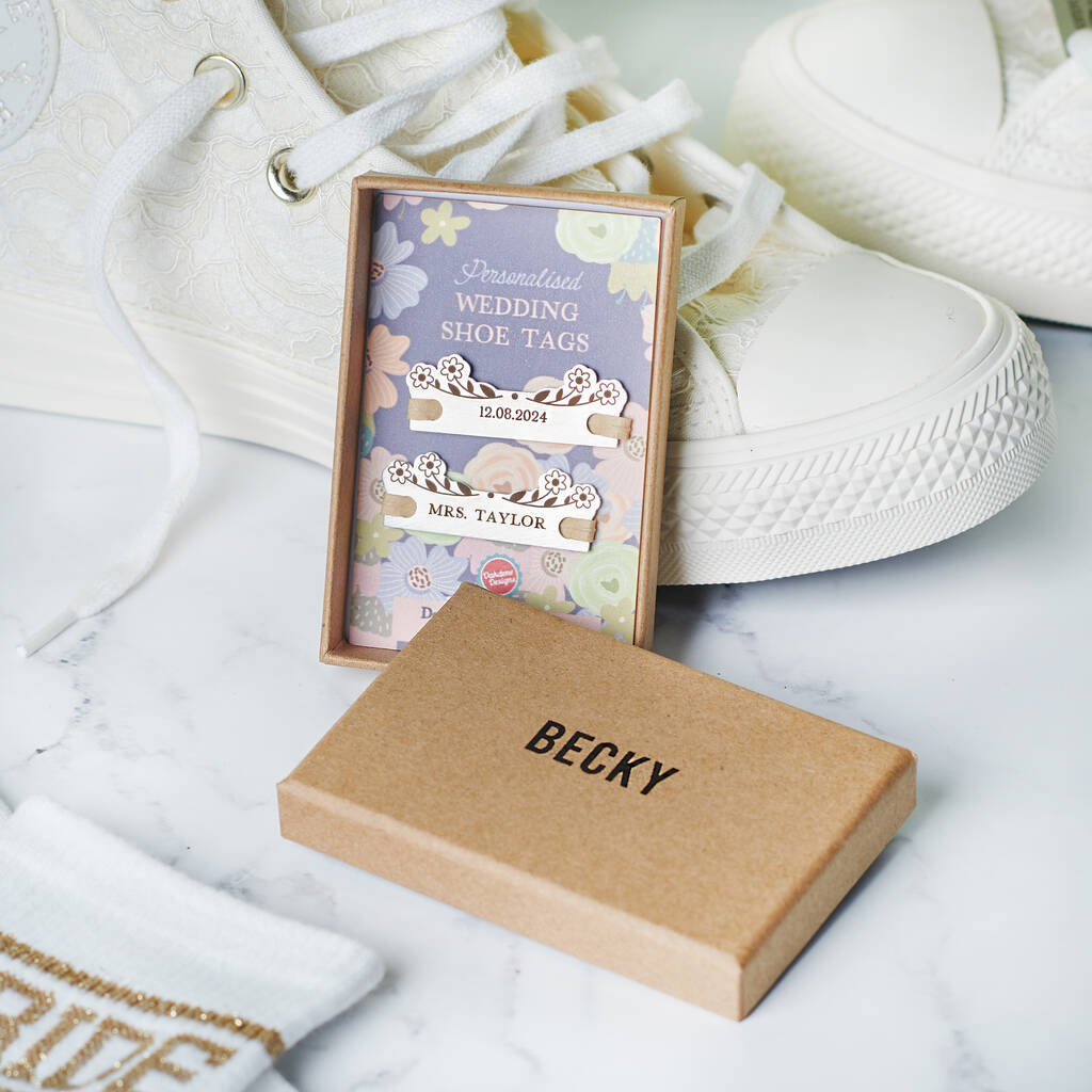 Personalised Bride Metal Shoe Tags By Oakdene Designs