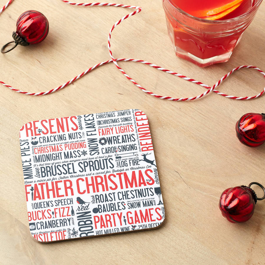 festive fun coaster set of four by victoria eggs | notonthehighstreet.com