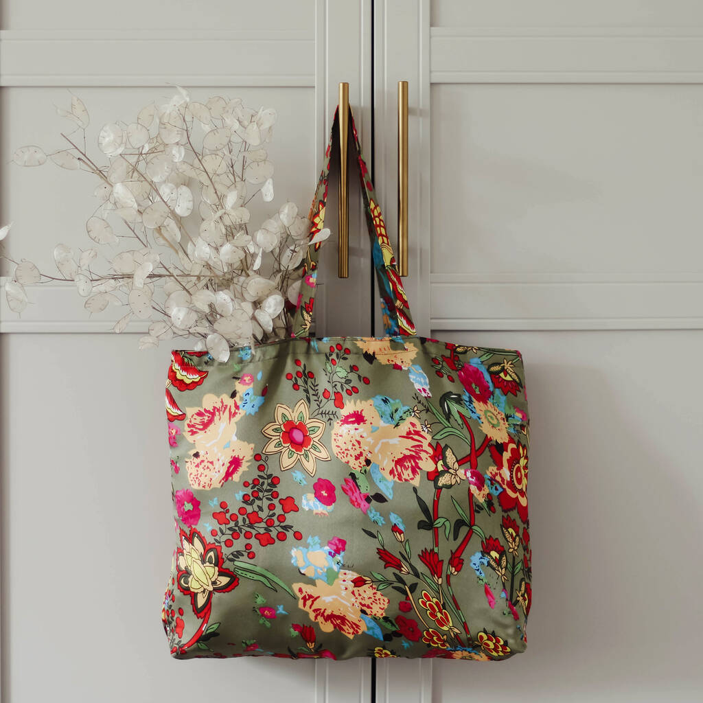 Floral Print Fabric Shopping Bag By The Leather Store ...