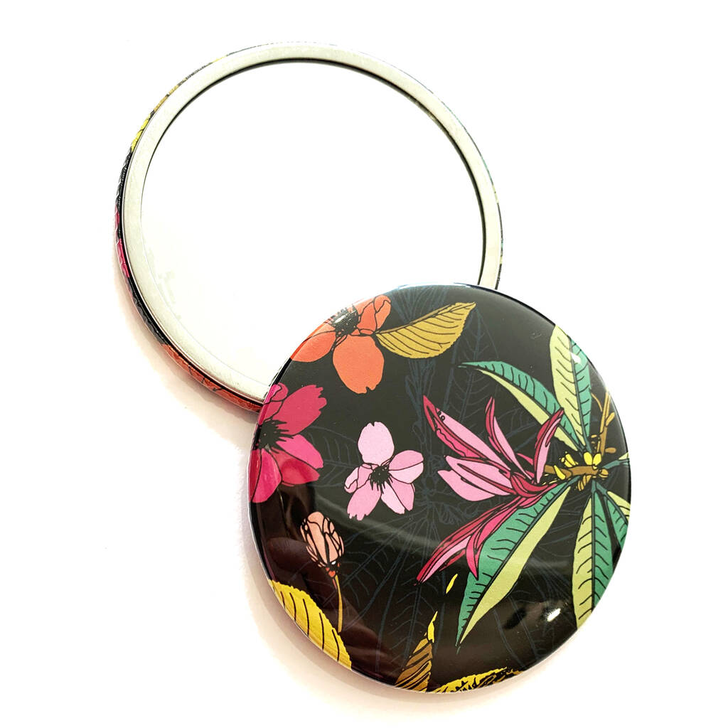 Black Floral Compact Mirror With Cotton Pouch By Bean and Bemble ...