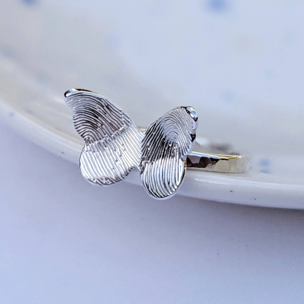 Silver Fingerprint Butterfly Ring By Hold Upon Heart ...