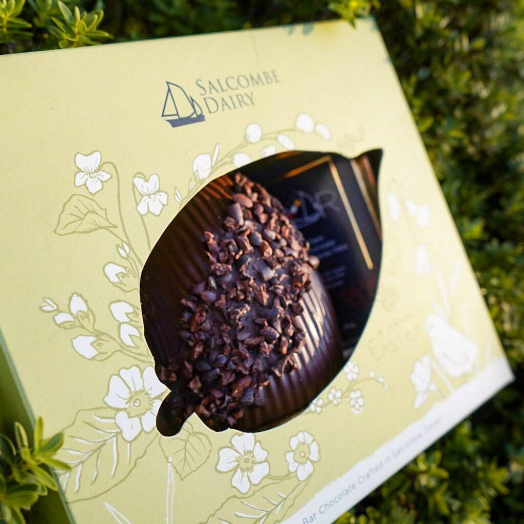 Vegan Friendly Organic Dark Chocolate Cacao Nibs Easter Egg By Salcombe Dairy