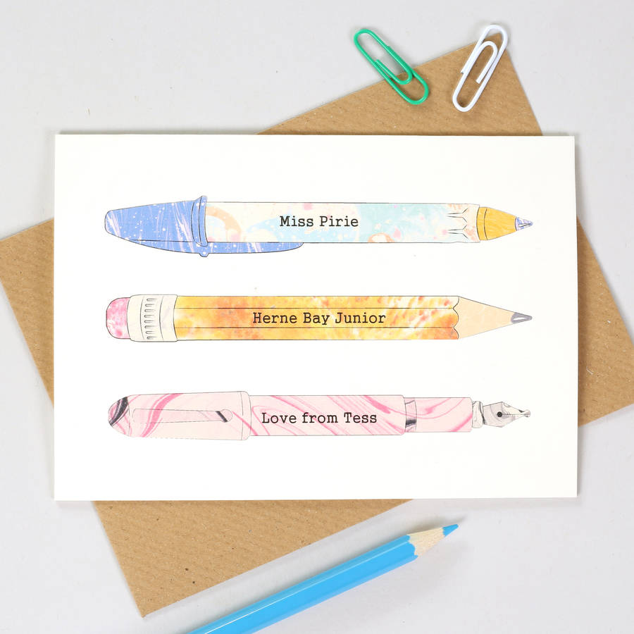 Personalised Teachers Pen And Pencil Thank You Card By Bombus ...