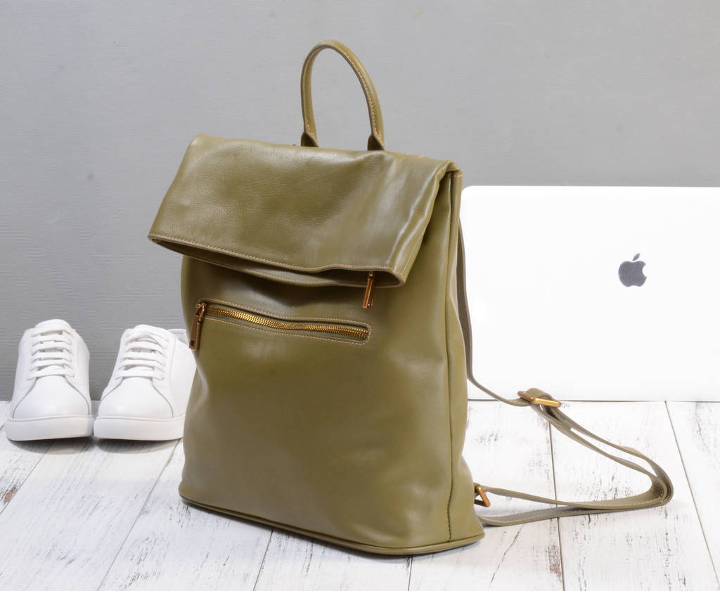 grain leather fold over backpack by eazo | notonthehighstreet.com