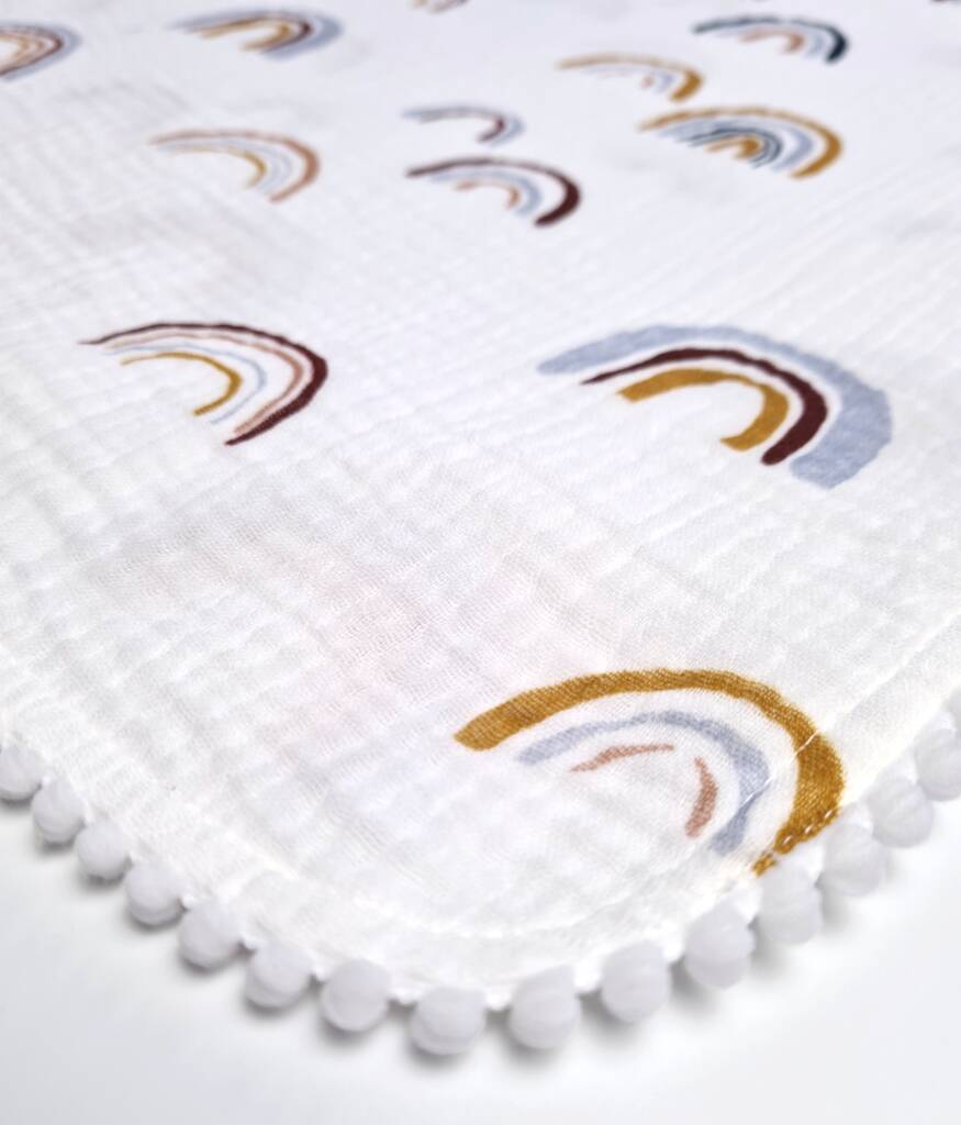 Set Of Two Pom Pom Rainbow Muslin Squares By BabyBells