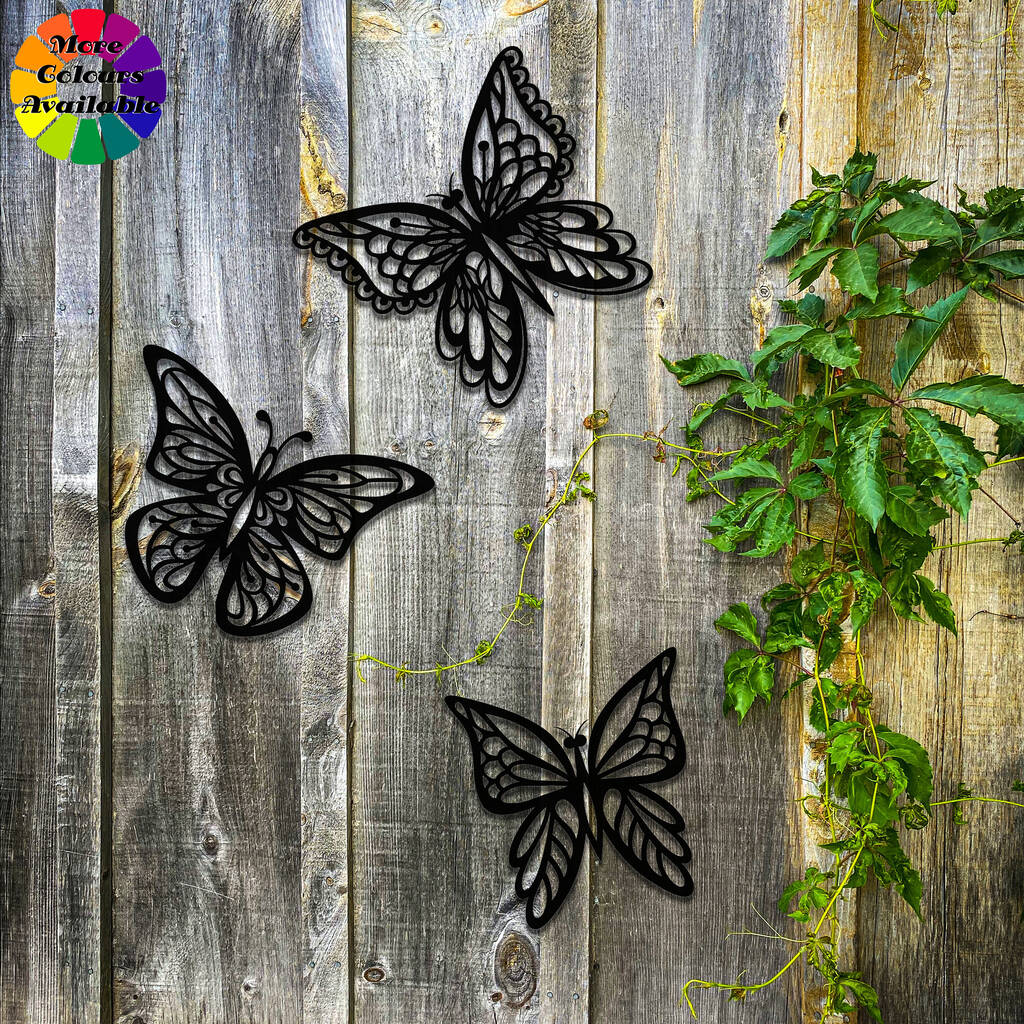 Three Metal Butterflies, Garden Gifts, Garden Art Decor By Duke Craft ...