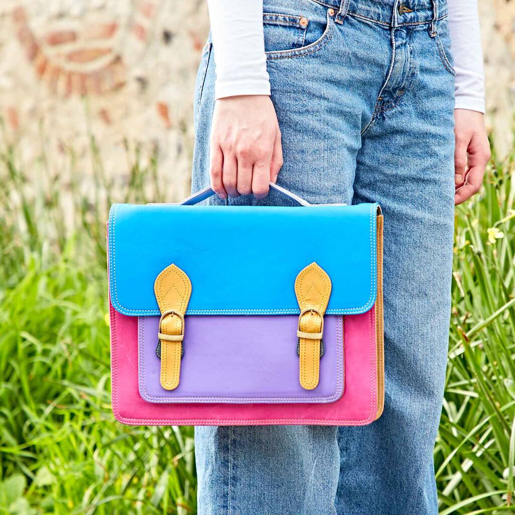 Recycled Coloured Leather Satchel Bag By Paper High ...