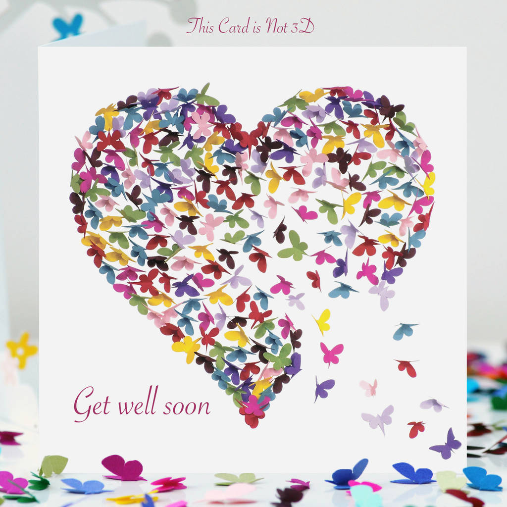 Get Well Soon Butterfly Kaleidoscope Heart Card By Inkywool Butterfly ...