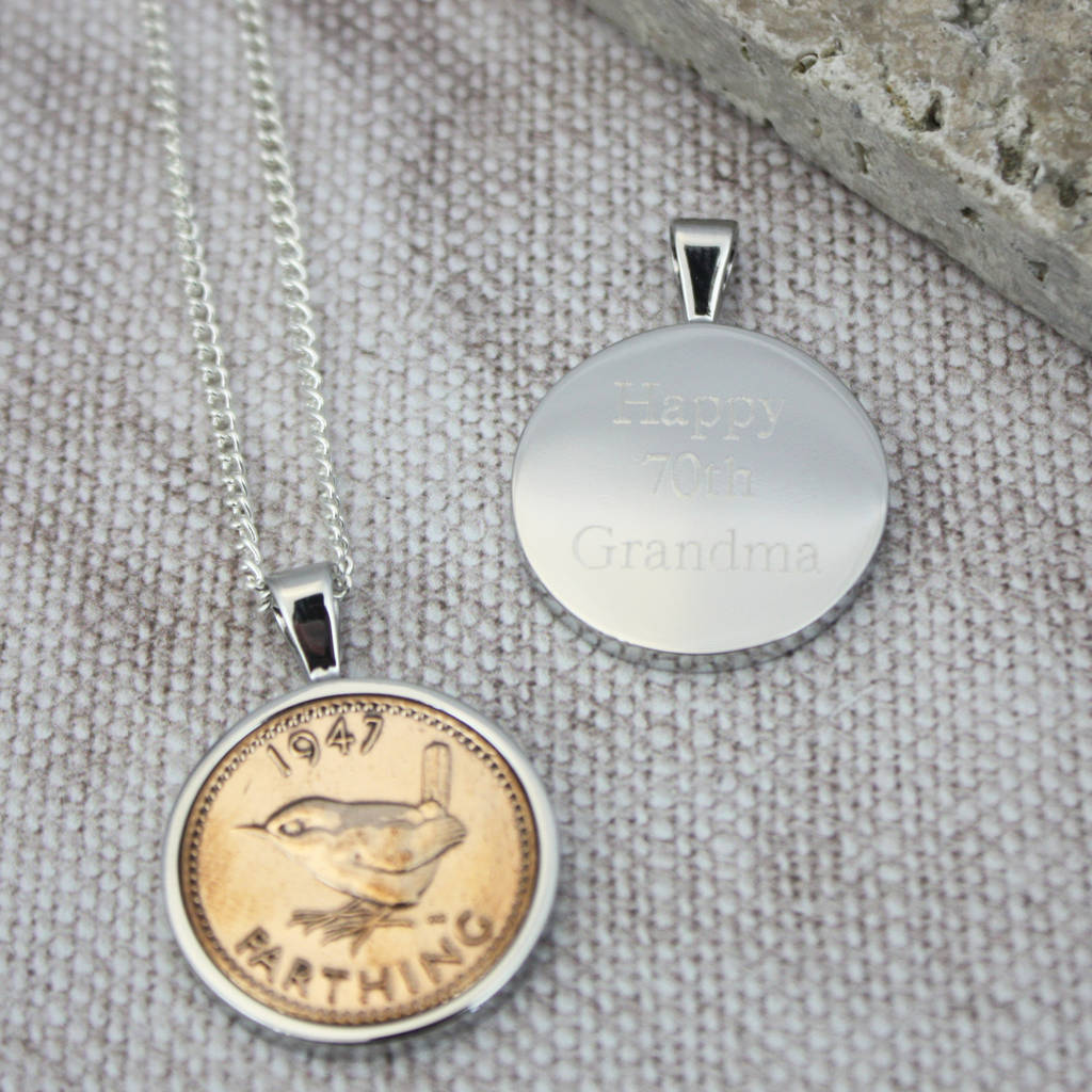 farthing 1947 70th birthday coin necklace by ellie ellie ...