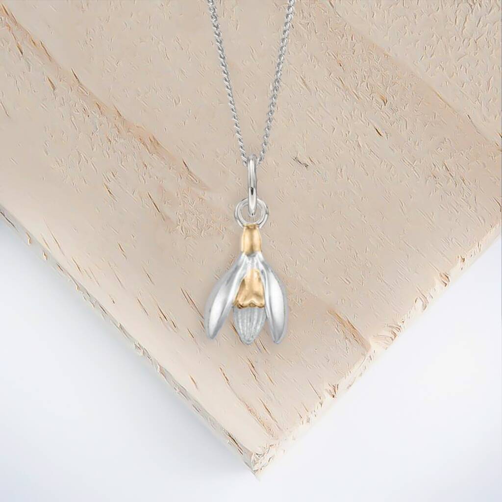 Tiny Snowdrop Pendant Necklace In Sterling Silver By Songs of Ink and Steel