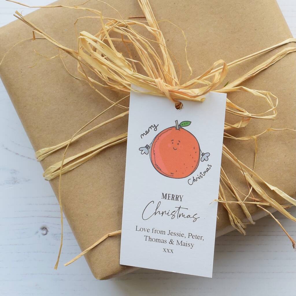 10 Personalised Christmas Satsuma Christmas Gift Tags By Paper and Inc