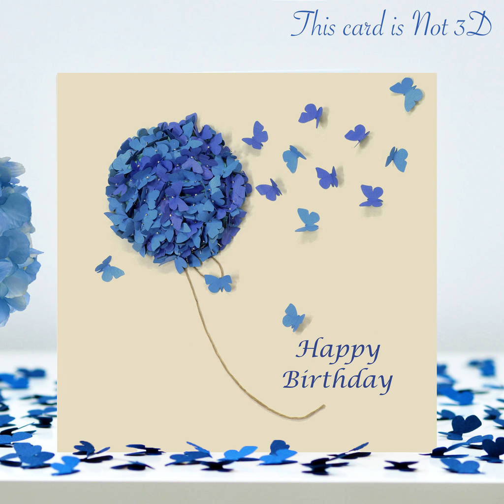 butterfly birthday card, blue hydrangea birthday card by inkywool ...