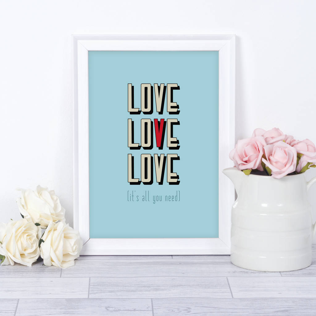 love, love, love typography quote art print by tea one sugar ...