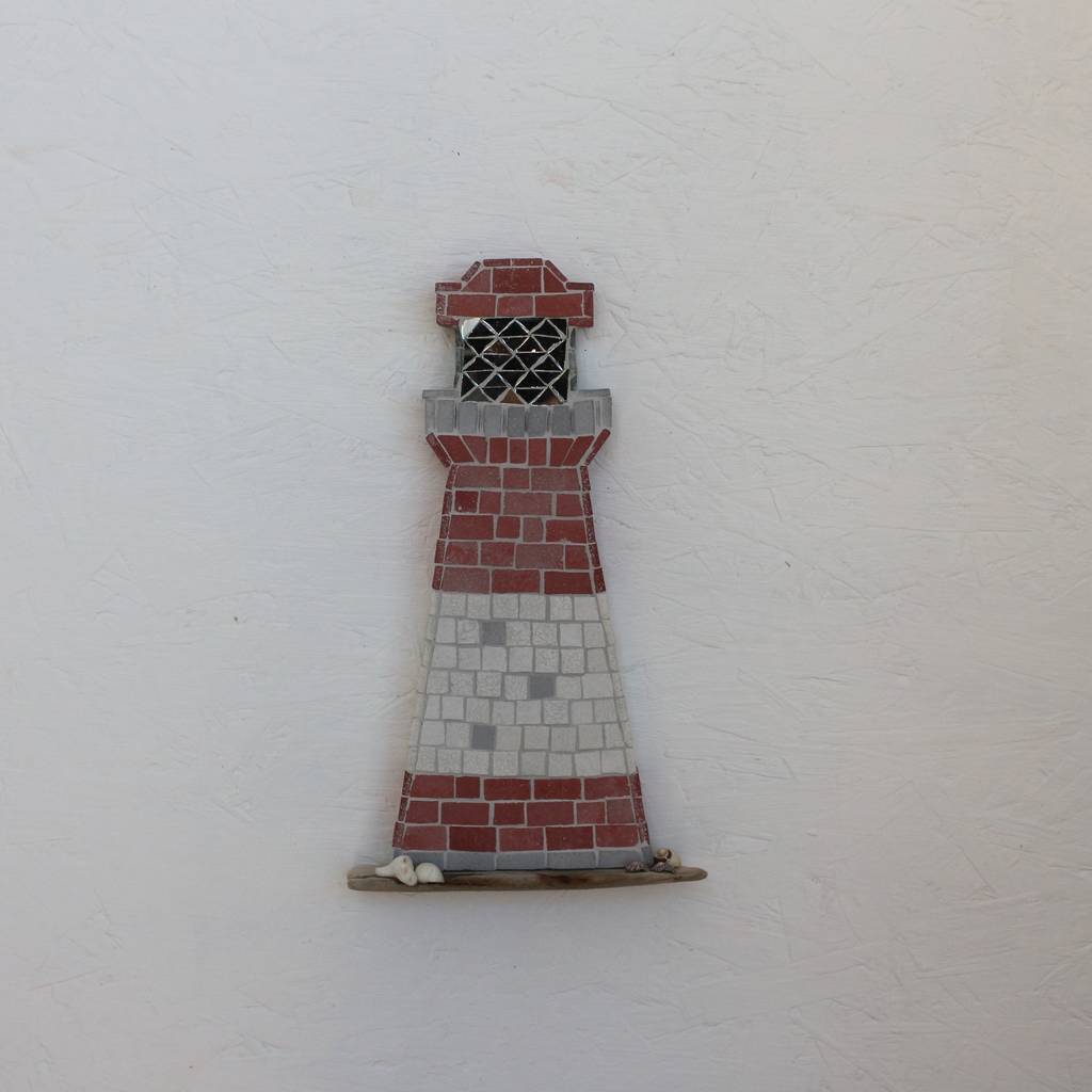 red lighthouse and shells coastal mosaic wall art by rana cullimore ...