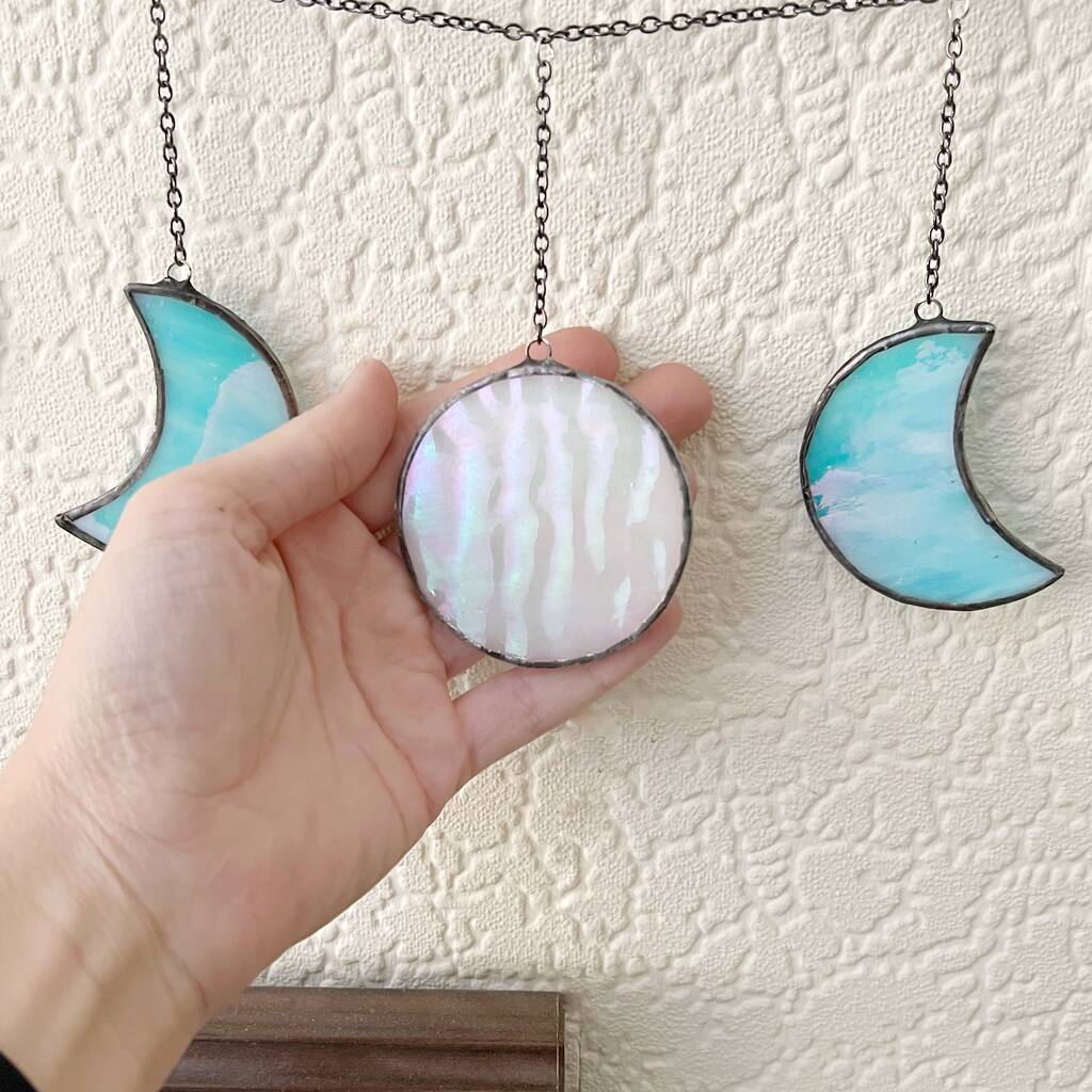 Blue And White Glass Moon Phases Wall Hanging By MMC Glass ...