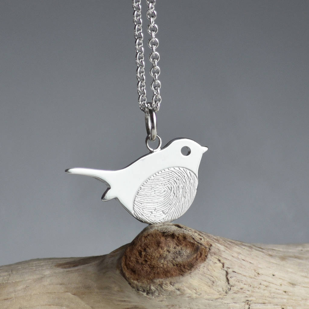 silver fingerprint robin necklace by hold upon heart ...
