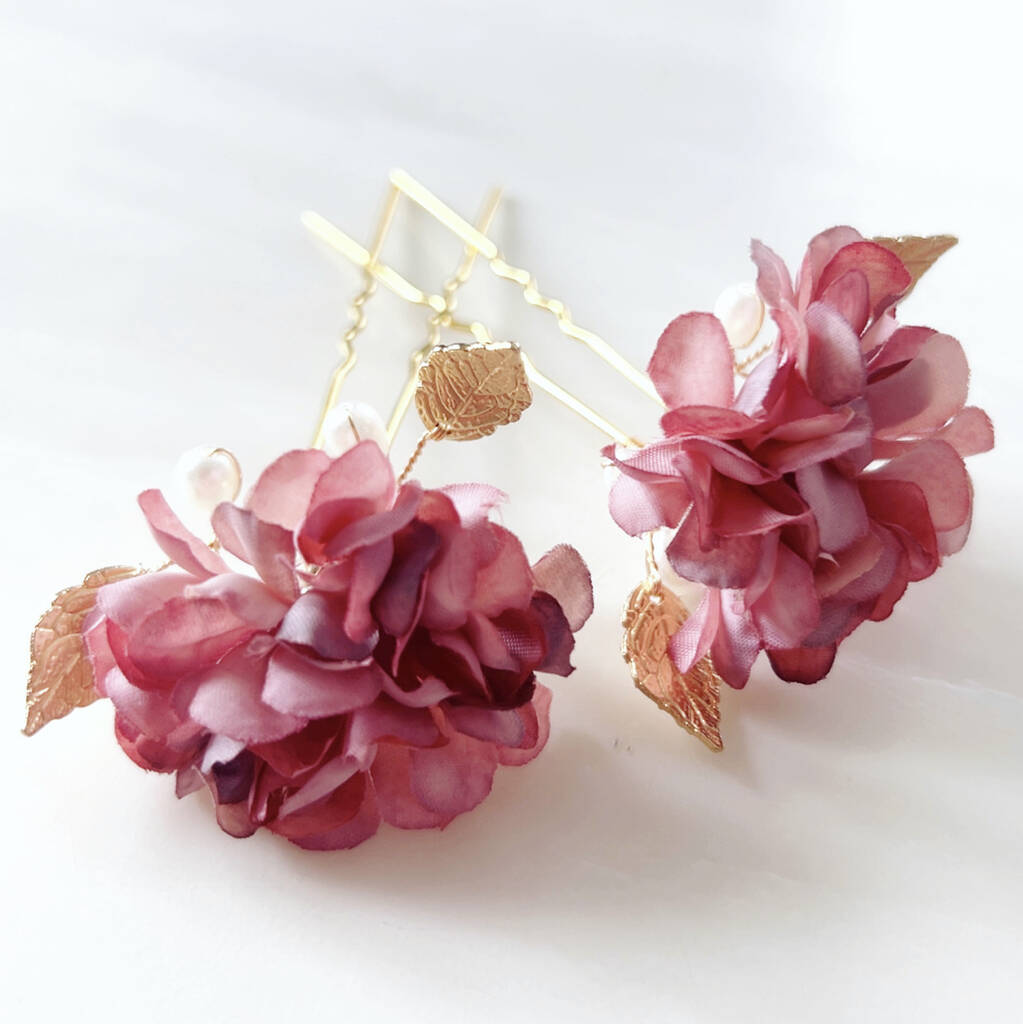 Dark Pink Floral Hair Pins By Petal & Pearl Accessories