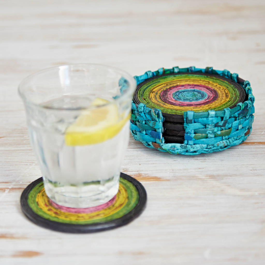 Recycled Newspaper Set Of Six Coasters By Paper High ...