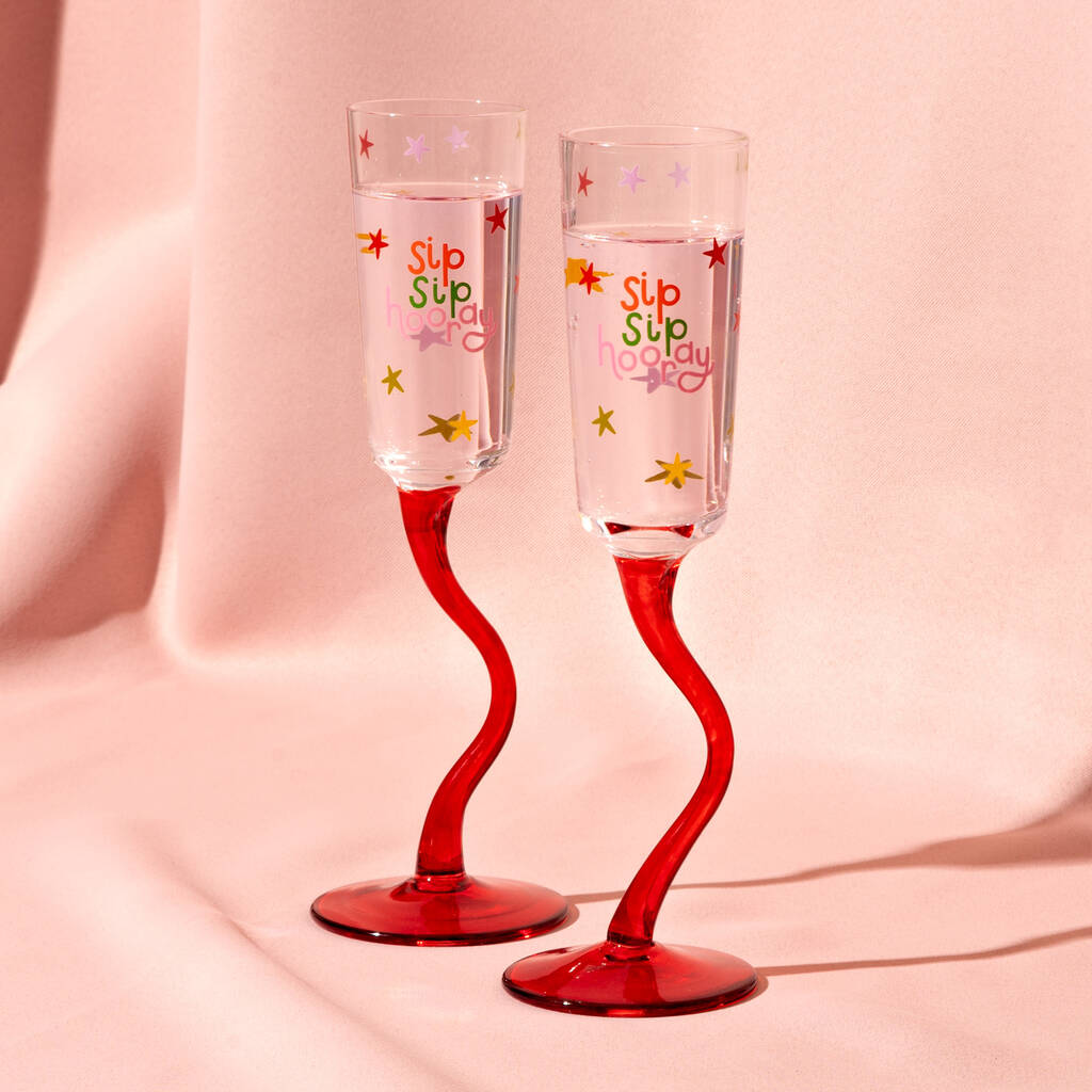 Set Of Two Wavy Stem Flute Glasses By Raspberry Blossom
