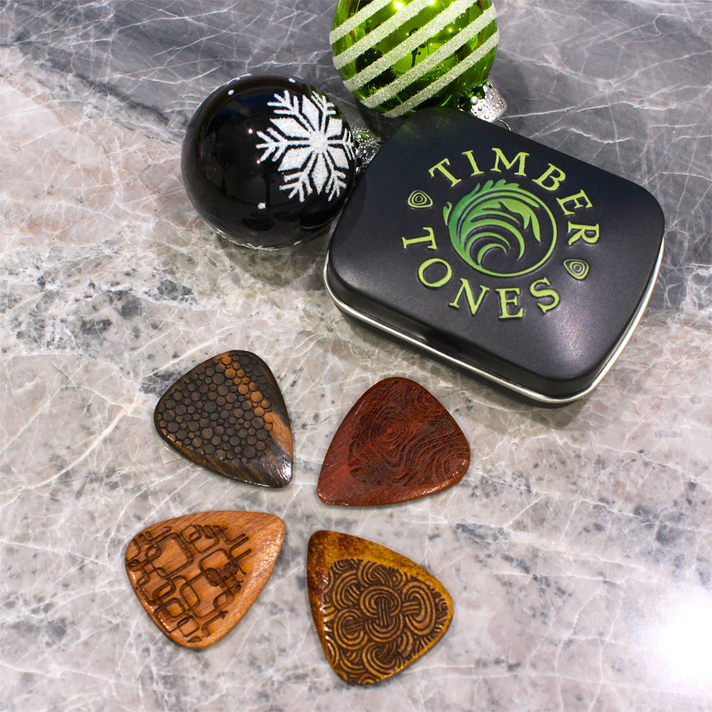 laser tones grip tin of four guitar picks / plectrums by timber tones ...