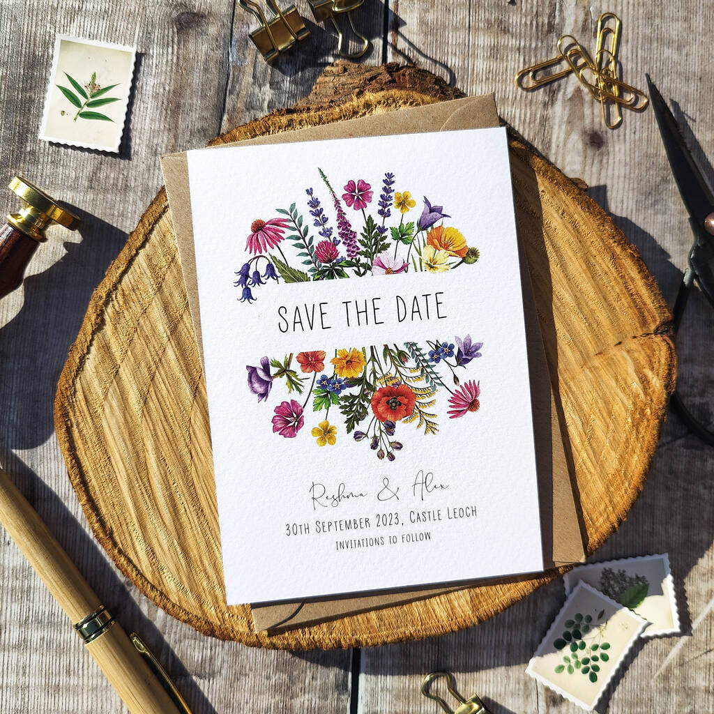 Colourful Rainbow Flowers Save The Date Cards By Paper Willow ...