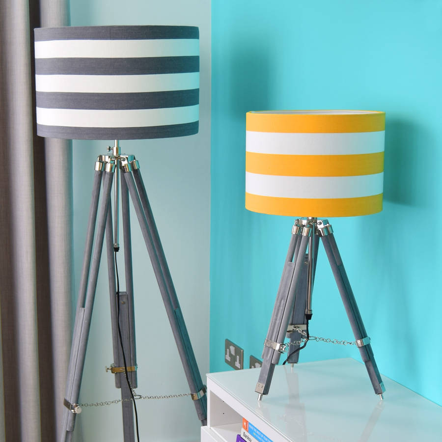 Grey Tripod Lamp Base With Choice Of Stripe Shade By Quirk ...
