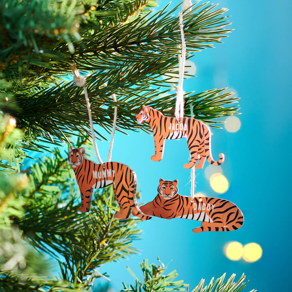 Personalised Tiger Family Christmas Hanging Decorations By Oakdene Designs