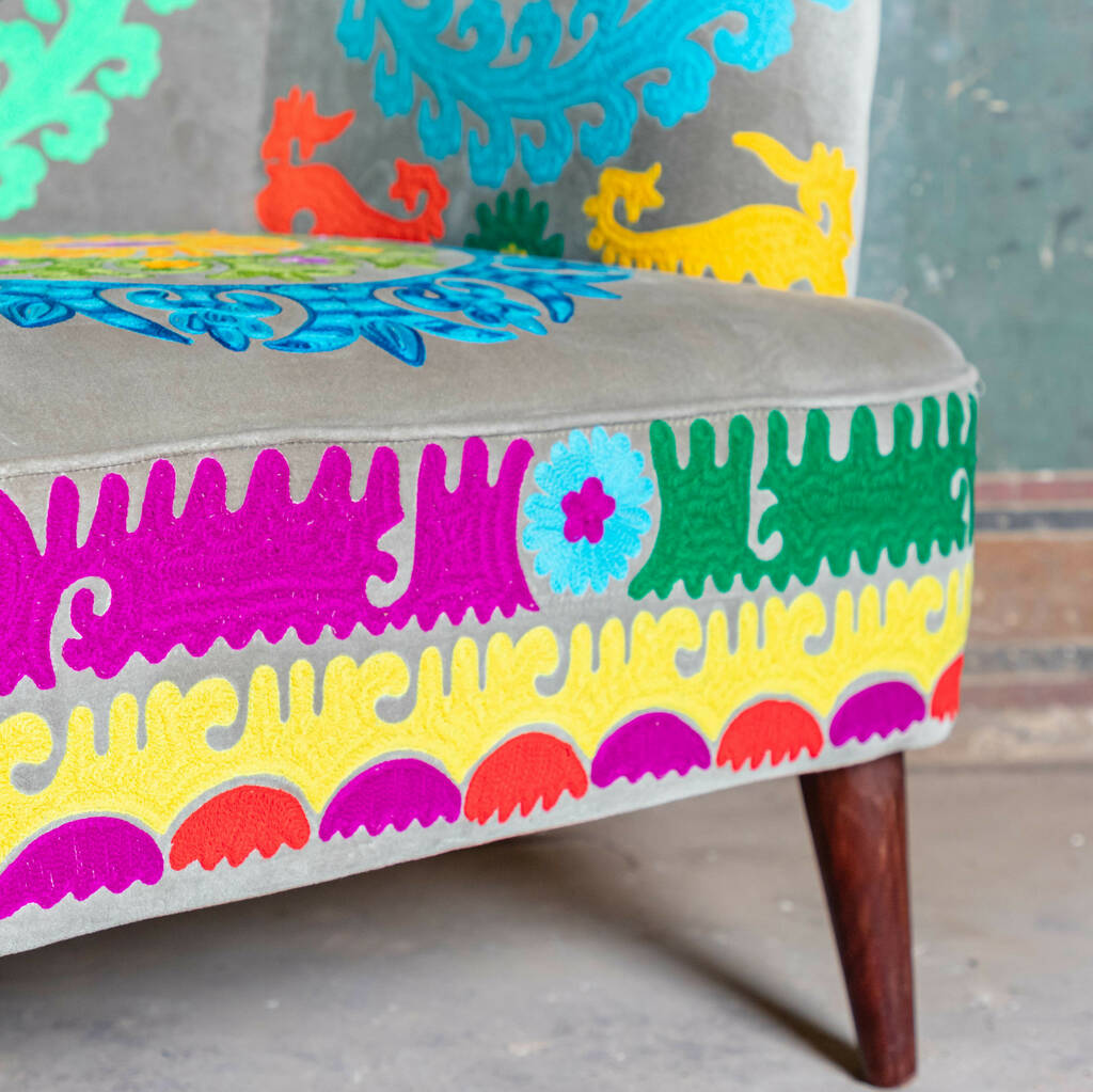 Multicolour Embroidered Velvet Armchair By Birch & Yarn ...