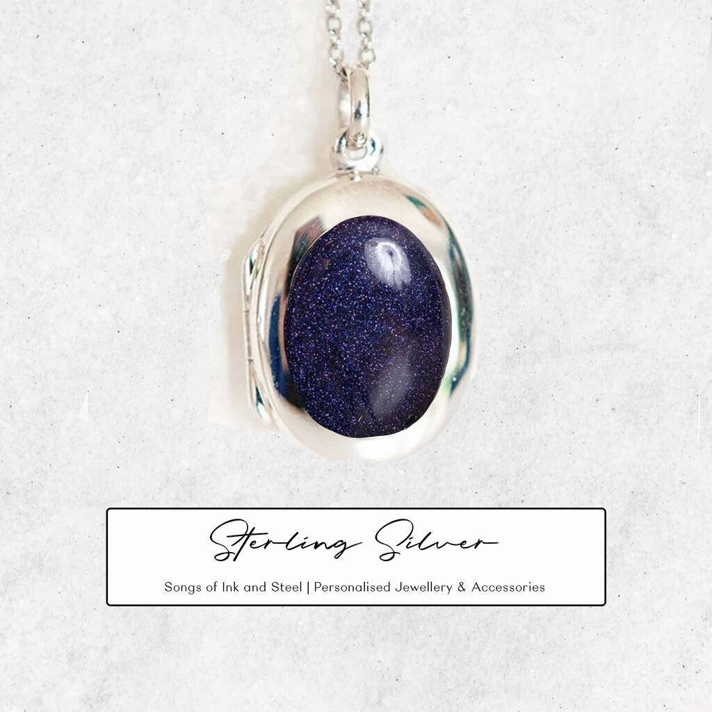 Personalised Sterling Silver Blue Goldstone Locket By Songs of Ink and ...