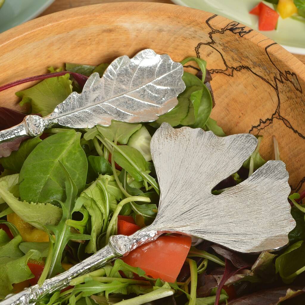 Oak Leaf And Ginkgo Leaf Pewter Salad Servers By Glover And Smith Notonthehighstreet