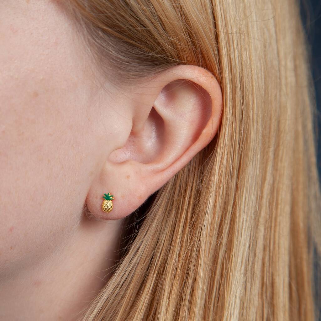 Mini Enamel Pineapple Stud Earrings By Attic | notonthehighstreet.com