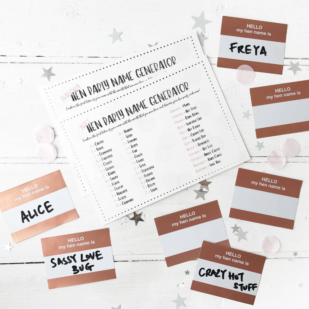 Hen Party Name Stickers And Game By Postbox Party Notonthehighstreet