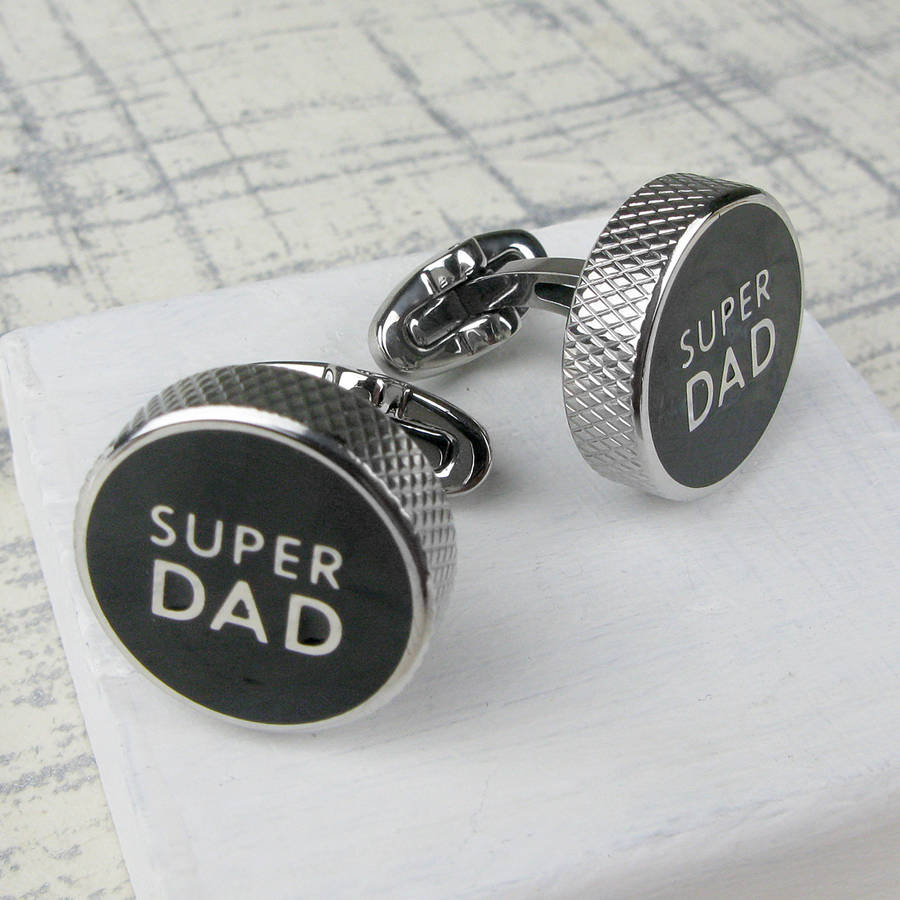 stainless steel super dad novelty cufflinks by tales from the earth ...